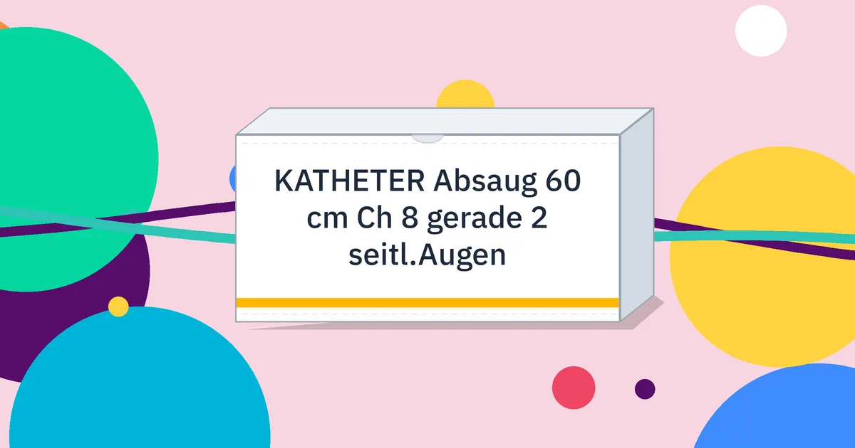 Symbolbild: Packung mit der Aufschrift KATHETER Absaug 60 cm Ch 8 gerade 2 seitl.Augen (PZN 03200917) – Verfügbarkeit und Bezug in Apotheken in Frankfurt am Main