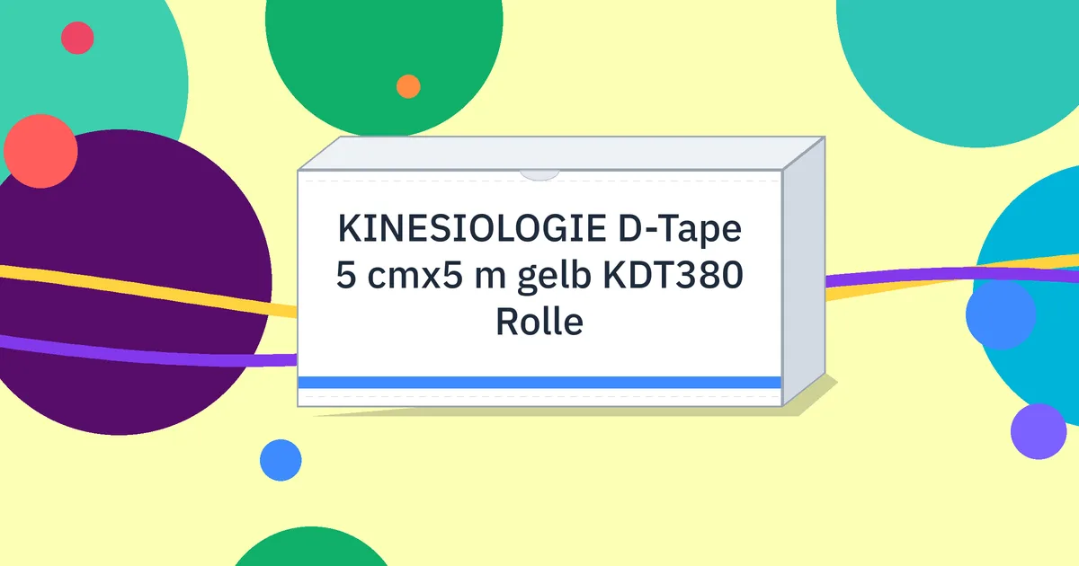 Symbolbild: Packung mit der Aufschrift KINESIOLOGIE D-Tape 5 cmx5 m gelb KDT380 Rolle (PZN 07582459) – Verfügbarkeit und Bezug in Apotheken in Frankfurt am Main