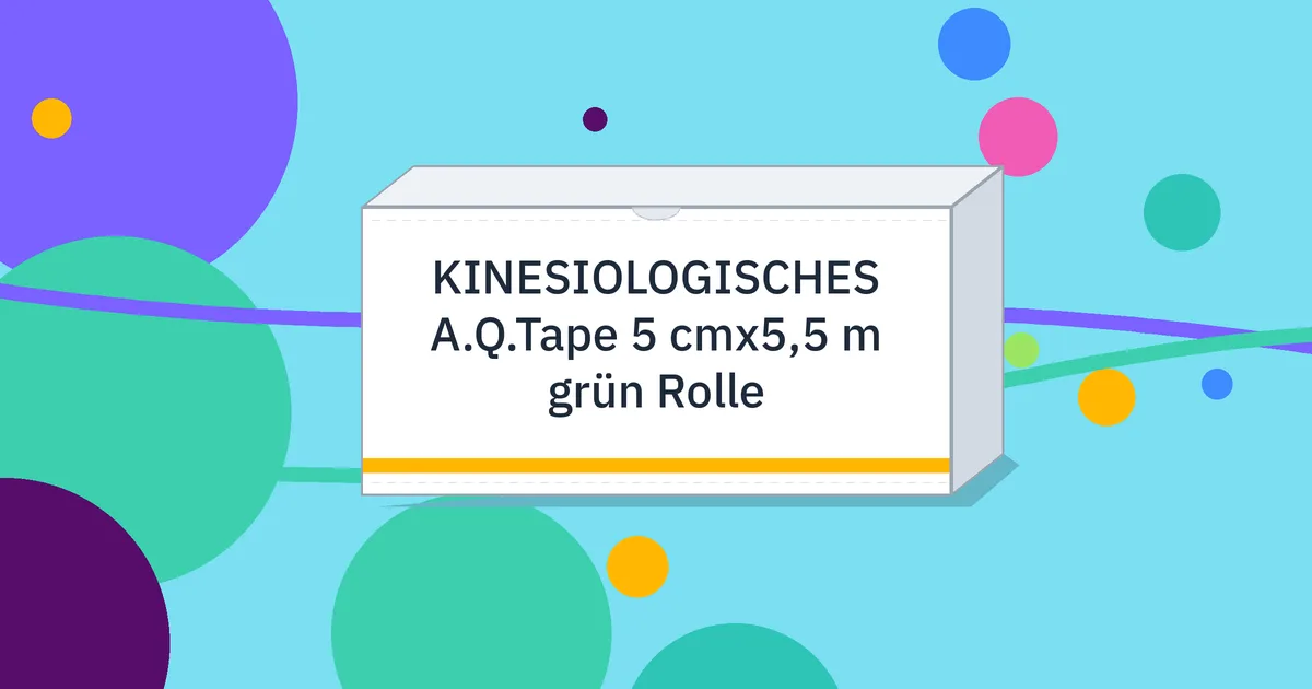 Symbolbild: Packung mit der Aufschrift KINESIOLOGISCHES A.Q.Tape 5 cmx5,5 m grün Rolle (PZN 01675125) – Verfügbarkeit und Bezug in Apotheken in Frankfurt am Main