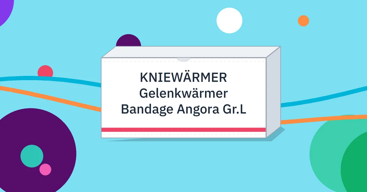Symbolbild: Packung mit der Aufschrift KNIEWÄRMER Gelenkwärmer Bandage Angora Gr.L (PZN 19390877) – Verfügbarkeit und Bezug in Apotheken in Frankfurt am Main