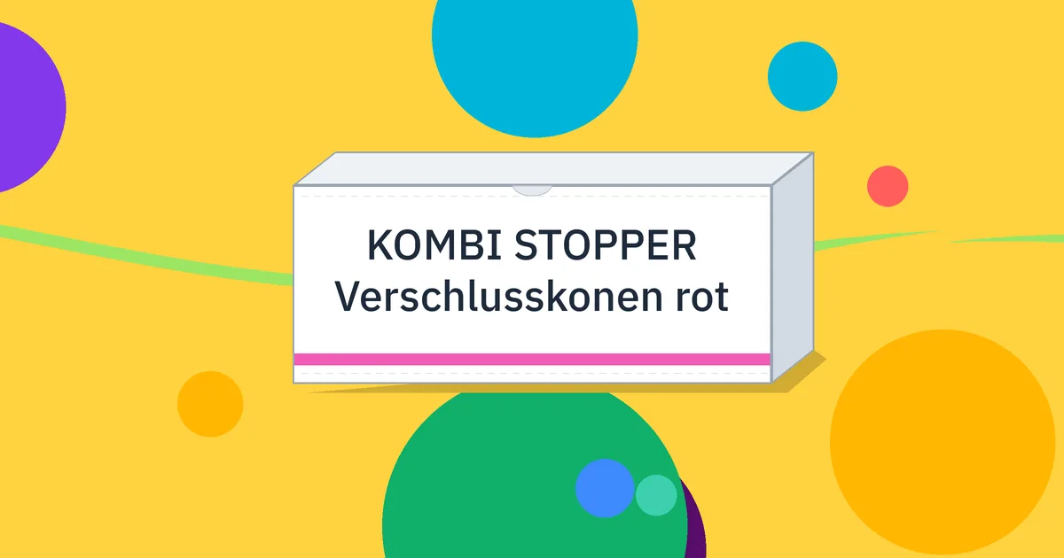 Symbolbild: Packung mit der Aufschrift KOMBI STOPPER Verschlusskonen rot (PZN 17832058) – Verfügbarkeit und Bezug in Apotheken in Frankfurt am Main