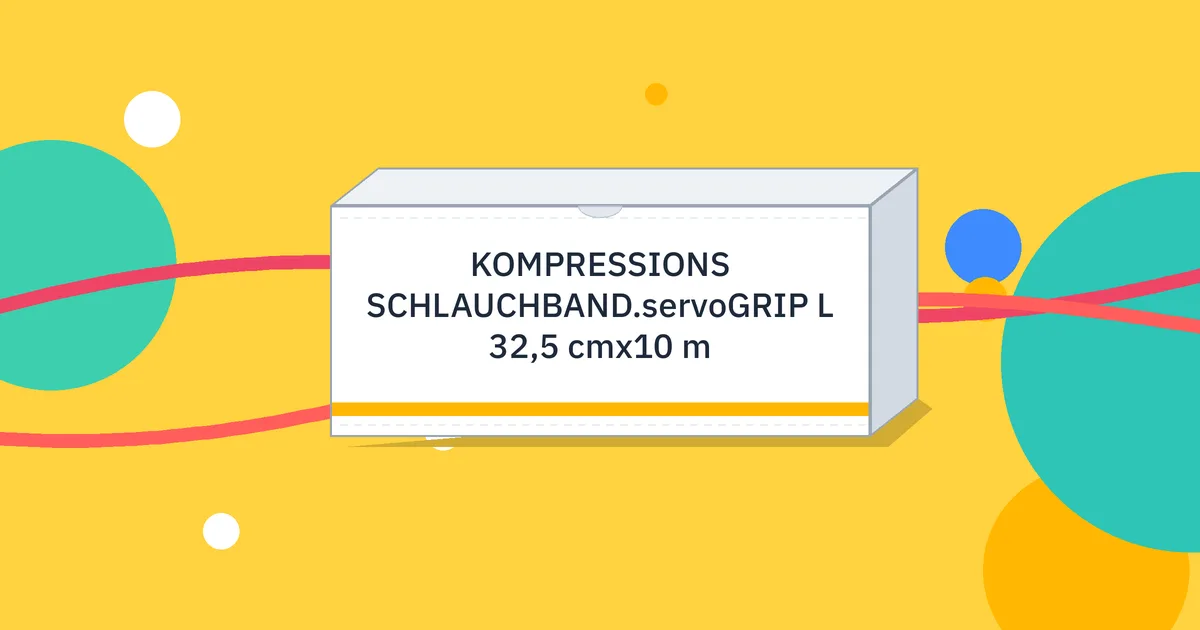 Symbolbild: Packung mit der Aufschrift KOMPRESSIONS SCHLAUCHBAND.servoGRIP L 32,5 cmx10 m (PZN 03064035) – Verfügbarkeit und Bezug in Apotheken in Frankfurt am Main