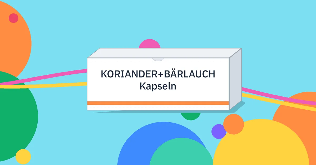 Symbolbild: Packung mit der Aufschrift KORIANDER+BÄRLAUCH Kapseln (PZN 11109289) – Verfügbarkeit und Bezug in Apotheken in Frankfurt am Main