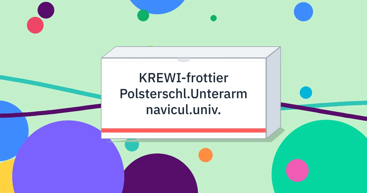 Symbolbild: Packung mit der Aufschrift KREWI-frottier Polsterschl.Unterarm navicul.univ. (PZN 16486401) – Verfügbarkeit und Bezug in Apotheken in Frankfurt am Main