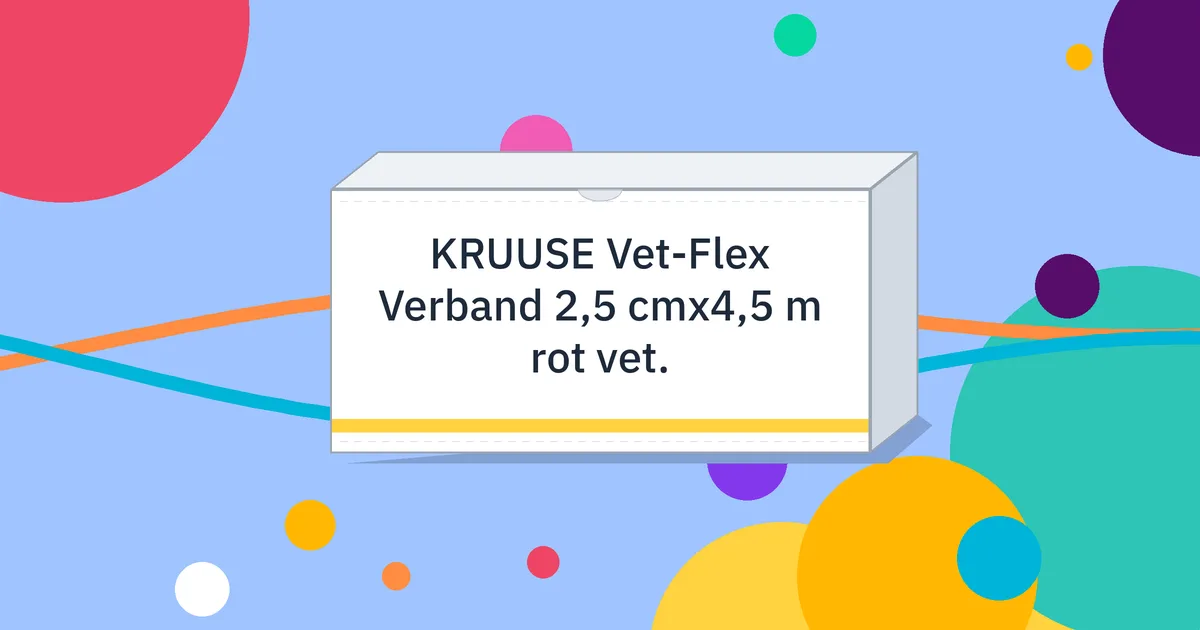 Symbolbild: Packung mit der Aufschrift KRUUSE Vet-Flex Verband 2,5 cmx4,5 m rot vet. (PZN 18443330) – Verfügbarkeit und Bezug in Apotheken in Frankfurt am Main