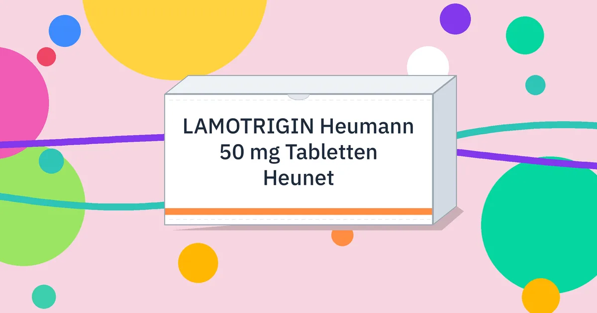 Symbolbild: Packung mit der Aufschrift LAMOTRIGIN Heumann 50 mg Tabletten Heunet (PZN 15304036) – Verfügbarkeit und Bezug in Apotheken in Frankfurt am Main