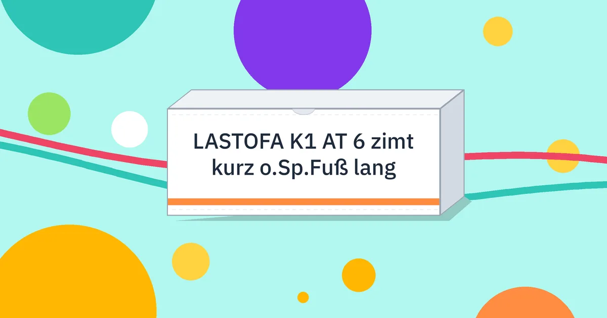 Symbolbild: Packung mit der Aufschrift LASTOFA K1 AT 6 zimt kurz o.Sp.Fuß lang (PZN 14151234) – Verfügbarkeit und Bezug in Apotheken in Frankfurt am Main