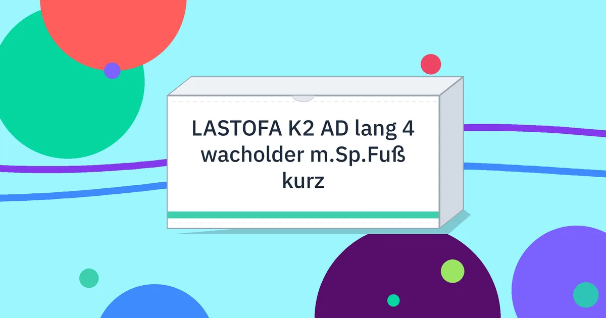 Symbolbild: Packung mit der Aufschrift LASTOFA K2 AD lang 4 wacholder m.Sp.Fuß kurz (PZN 13800618) – Verfügbarkeit und Bezug in Apotheken in Frankfurt am Main