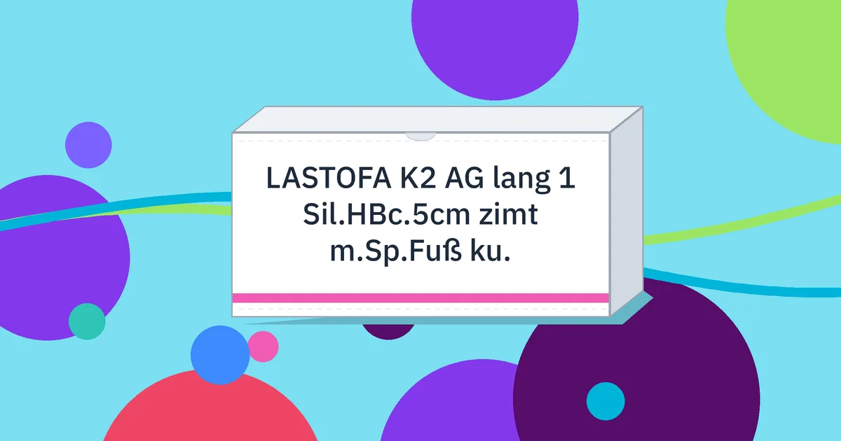 Symbolbild: Packung mit der Aufschrift LASTOFA K2 AG lang 1 Sil.HBc.5cm zimt m.Sp.Fuß ku. (PZN 13801813) – Verfügbarkeit und Bezug in Apotheken in Frankfurt am Main