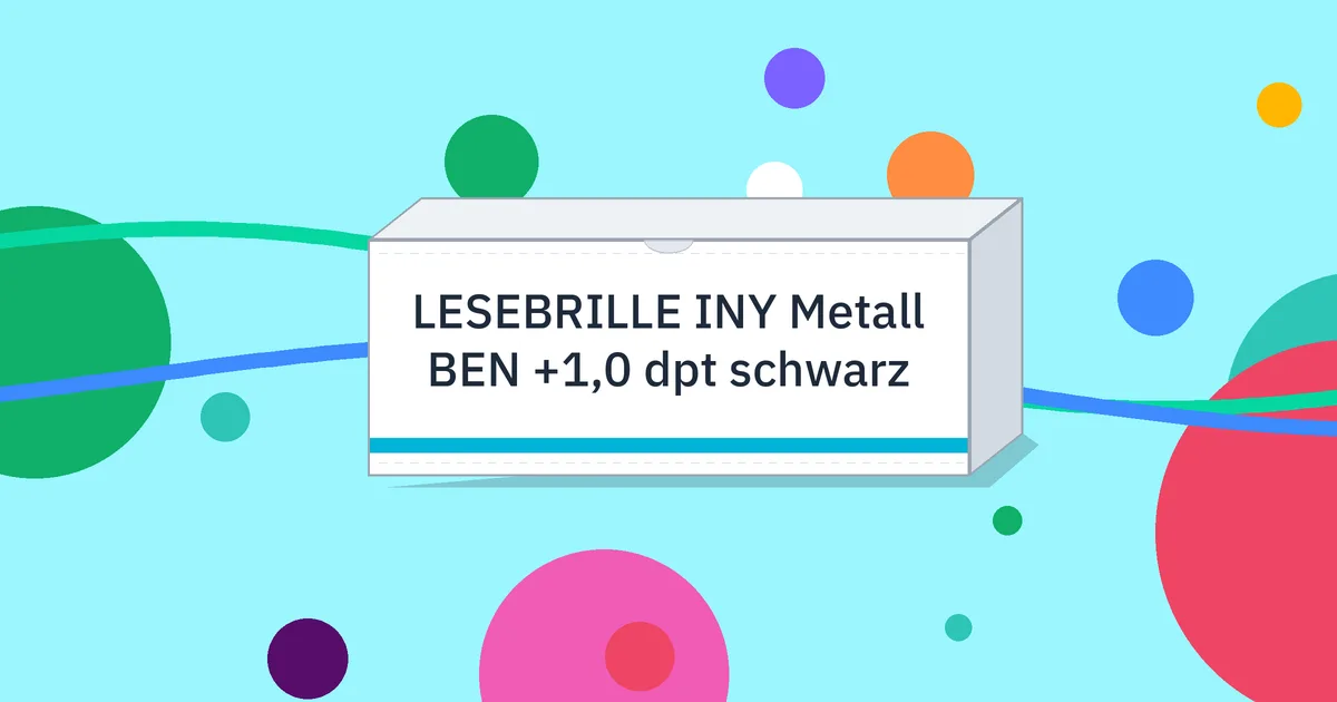 Symbolbild: Packung mit der Aufschrift LESEBRILLE INY Metall BEN +1,0 dpt schwarz (PZN 19928199) – Verfügbarkeit und Bezug in Apotheken in Frankfurt am Main