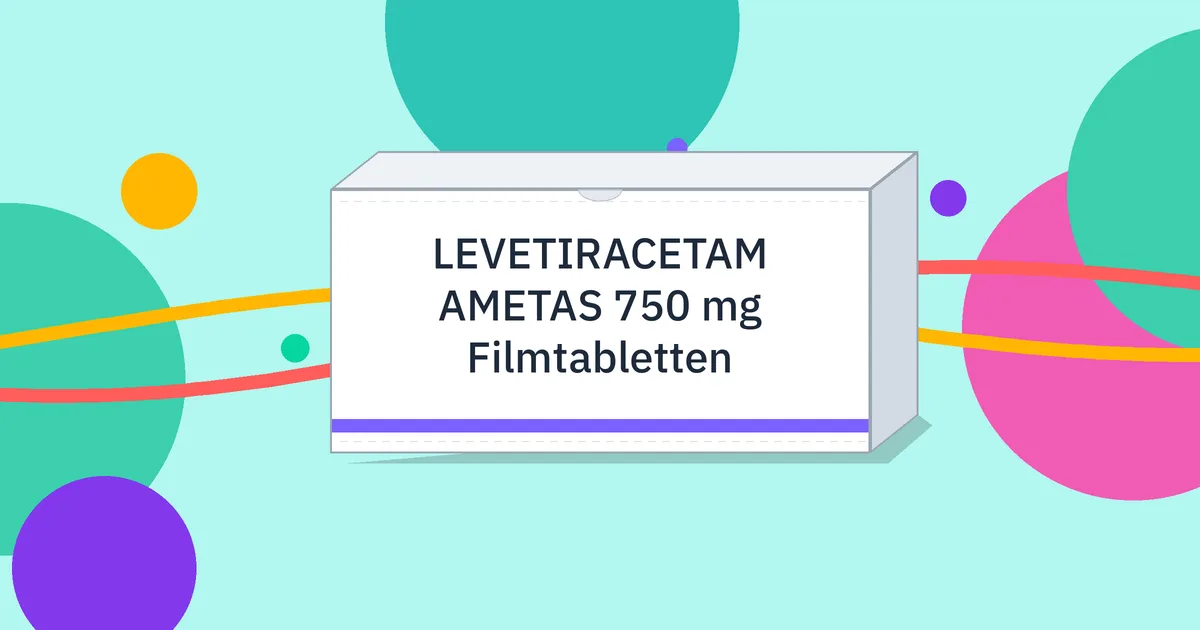 Symbolbild: Packung mit der Aufschrift LEVETIRACETAM AMETAS 750 mg Filmtabletten (PZN 18090570) – Verfügbarkeit und Bezug in Apotheken in Frankfurt am Main