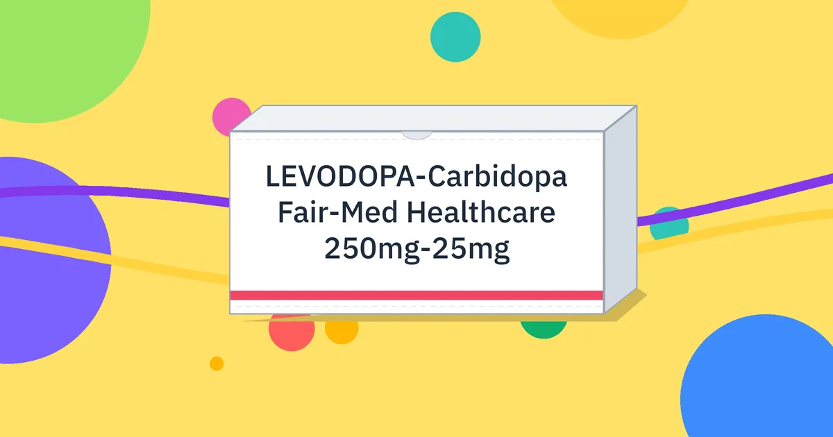 Symbolbild: Packung mit der Aufschrift LEVODOPA-Carbidopa Fair-Med Healthcare 250mg-25mg (PZN 12728557) – Verfügbarkeit und Bezug in Apotheken in Frankfurt am Main