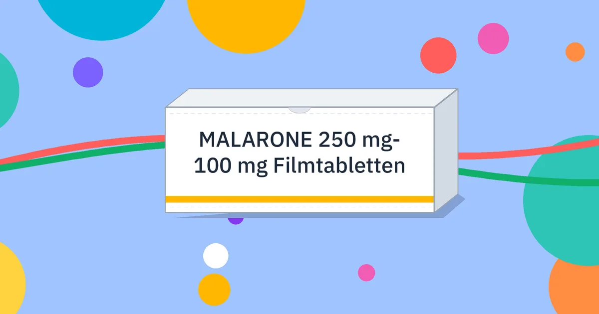 Symbolbild: Packung mit der Aufschrift MALARONE 250 mg-100 mg Filmtabletten (PZN 02763529) – Verfügbarkeit und Bezug in Apotheken in Frankfurt am Main