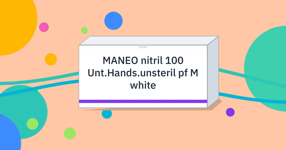 Symbolbild: Packung mit der Aufschrift MANEO nitril 100 Unt.Hands.unsteril pf M white (PZN 19689889) – Verfügbarkeit und Bezug in Apotheken in Frankfurt am Main