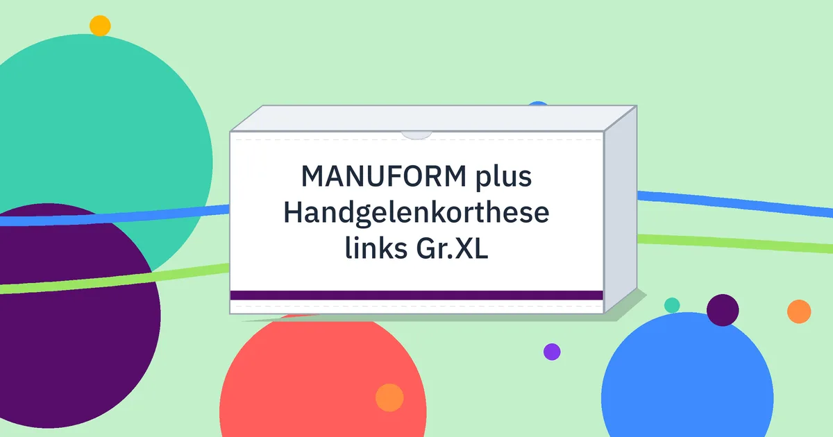 Symbolbild: Packung mit der Aufschrift MANUFORM plus Handgelenkorthese links Gr.XL (PZN 15608612) – Verfügbarkeit und Bezug in Apotheken in Frankfurt am Main