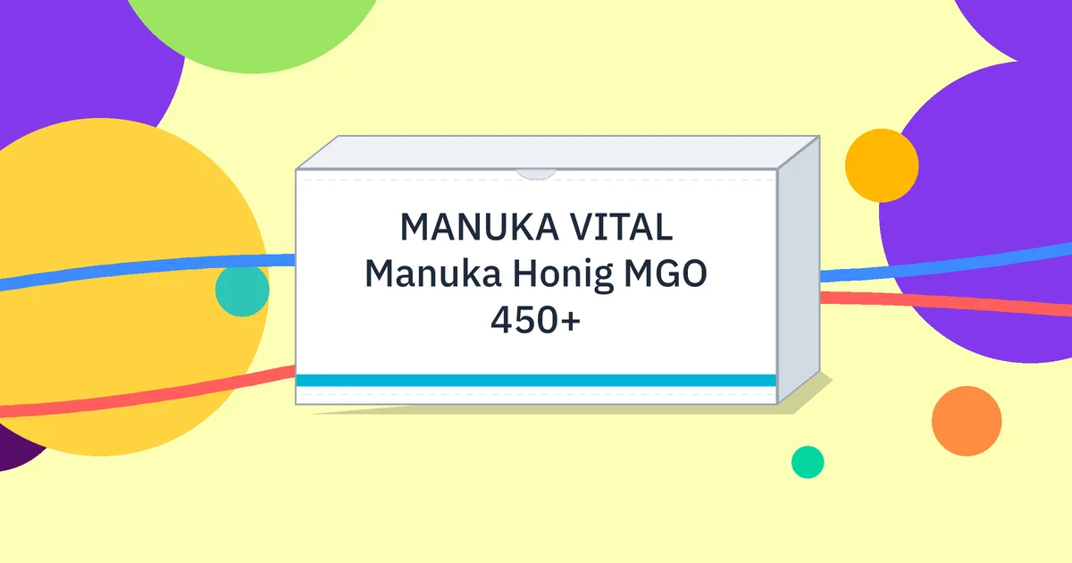 Symbolbild: Packung mit der Aufschrift MANUKA VITAL Manuka Honig MGO 450+ (PZN 19457587) – Verfügbarkeit und Bezug in Apotheken in Frankfurt am Main