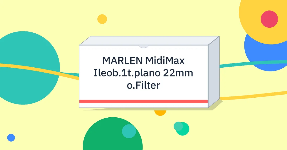 Symbolbild: Packung mit der Aufschrift MARLEN MidiMax Ileob.1t.plano 22mm o.Filter (PZN 16658380) – Verfügbarkeit und Bezug in Apotheken in Frankfurt am Main