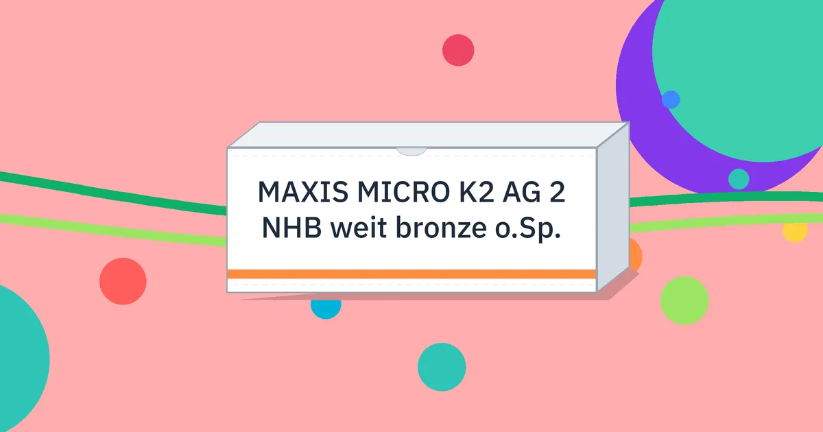 Symbolbild: Packung mit der Aufschrift MAXIS MICRO K2 AG 2 NHB weit bronze o.Sp. (PZN 17673996) – Verfügbarkeit und Bezug in Apotheken in Frankfurt am Main