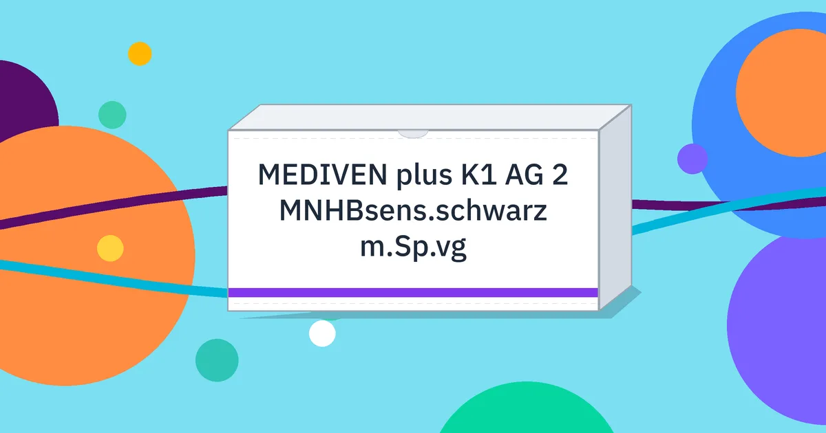 Symbolbild: Packung mit der Aufschrift MEDIVEN plus K1 AG 2 MNHBsens.schwarz m.Sp.vg (PZN 16072556) – Verfügbarkeit und Bezug in Apotheken in Frankfurt am Main