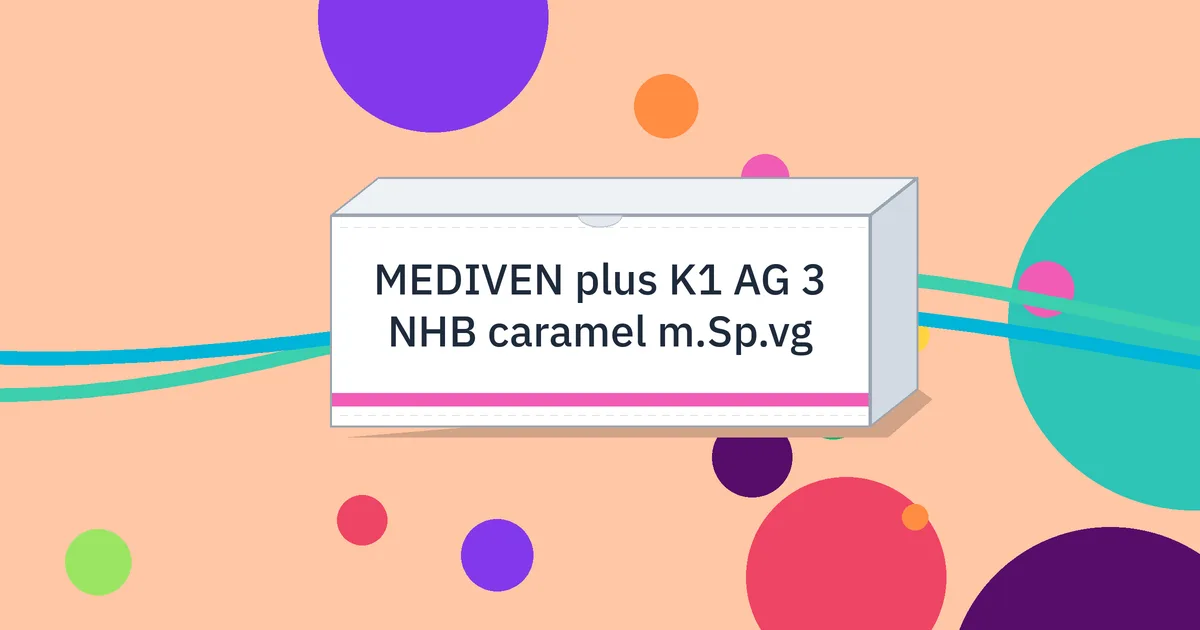Symbolbild: Packung mit der Aufschrift MEDIVEN plus K1 AG 3 NHB caramel m.Sp.vg (PZN 15922478) – Verfügbarkeit und Bezug in Apotheken in Frankfurt am Main
