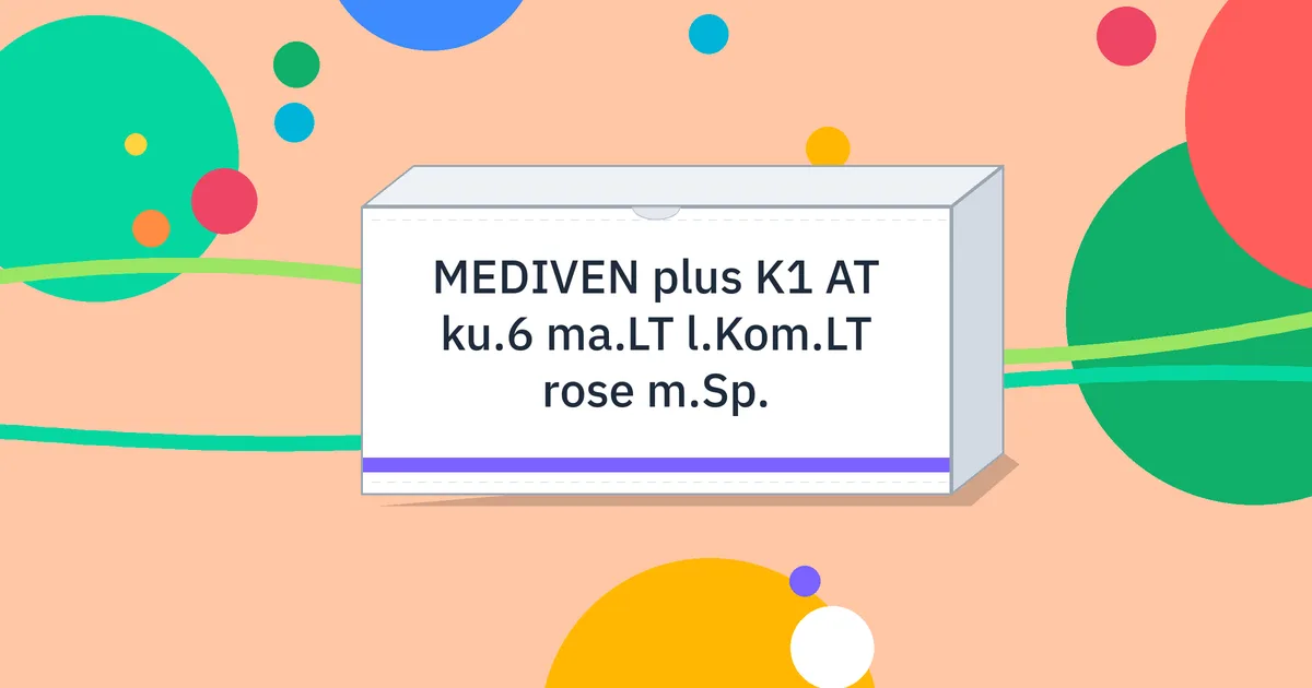 Symbolbild: Packung mit der Aufschrift MEDIVEN plus K1 AT ku.6 ma.LT l.Kom.LT rose m.Sp. (PZN 15071997) – Verfügbarkeit und Bezug in Apotheken in Frankfurt am Main