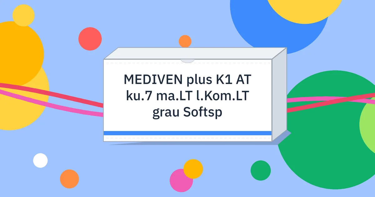 Symbolbild: Packung mit der Aufschrift MEDIVEN plus K1 AT ku.7 ma.LT l.Kom.LT grau Softsp (PZN 18943682) – Verfügbarkeit und Bezug in Apotheken in Frankfurt am Main