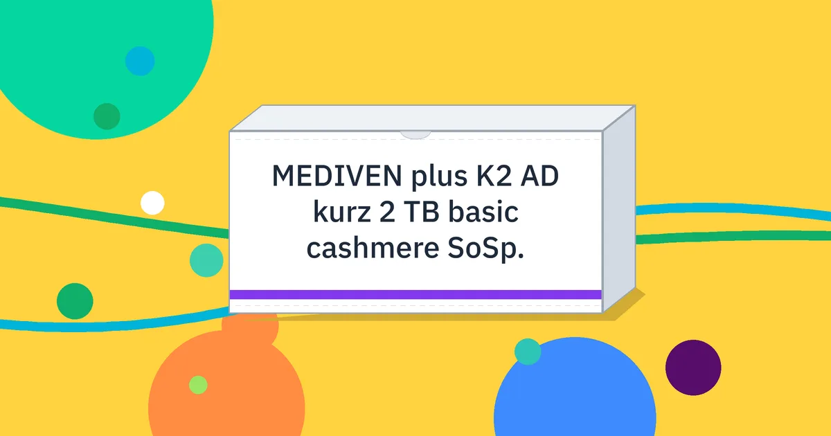 Symbolbild: Packung mit der Aufschrift MEDIVEN plus K2 AD kurz 2 TB basic cashmere SoSp. (PZN 15098246) – Verfügbarkeit und Bezug in Apotheken in Frankfurt am Main