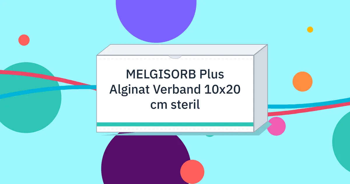 Symbolbild: Packung mit der Aufschrift MELGISORB Plus Alginat Verband 10x20 cm steril (PZN 11002806) – Verfügbarkeit und Bezug in Apotheken in Frankfurt am Main