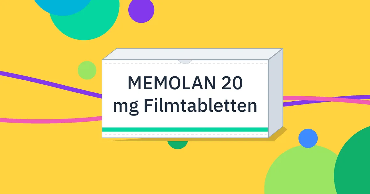 Symbolbild: Packung mit der Aufschrift MEMOLAN 20 mg Filmtabletten (PZN 11588255) – Verfügbarkeit und Bezug in Apotheken in Frankfurt am Main