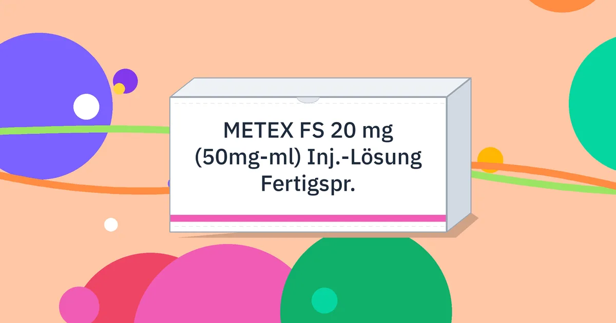 Symbolbild: Packung mit der Aufschrift METEX FS 20 mg (50mg-ml) Inj.-Lösung Fertigspr. (PZN 00149009) – Verfügbarkeit und Bezug in Apotheken in Frankfurt am Main