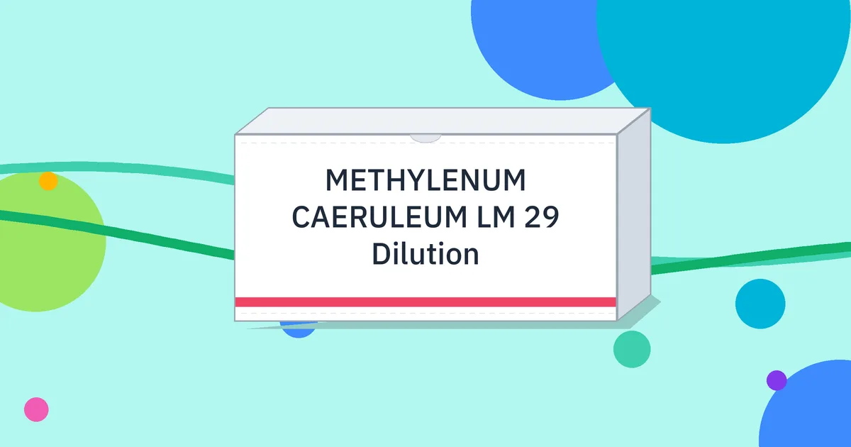Symbolbild: Packung mit der Aufschrift METHYLENUM CAERULEUM LM 29 Dilution (PZN 13607229) – Verfügbarkeit und Bezug in Apotheken in Frankfurt am Main
