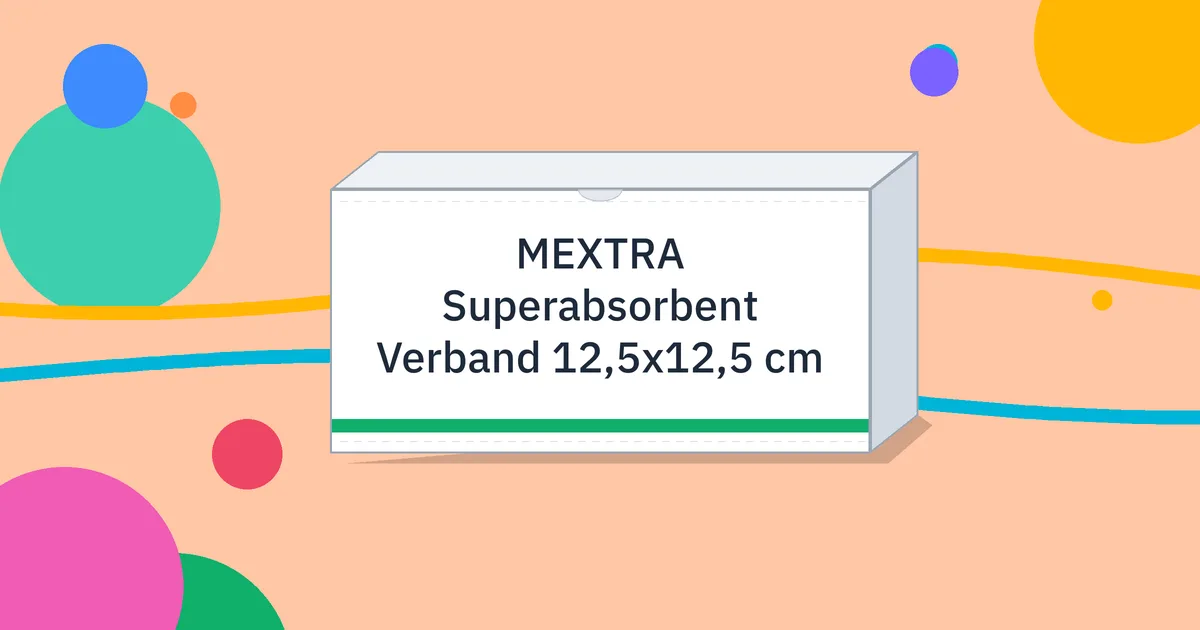 Symbolbild: Packung mit der Aufschrift MEXTRA Superabsorbent Verband 12,5x12,5 cm (PZN 19730913) – Verfügbarkeit und Bezug in Apotheken in Frankfurt am Main