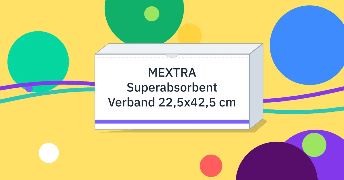 Symbolbild: Packung mit der Aufschrift MEXTRA Superabsorbent Verband 22,5x42,5 cm (PZN 20543837) – Verfügbarkeit und Bezug in Apotheken in Frankfurt am Main