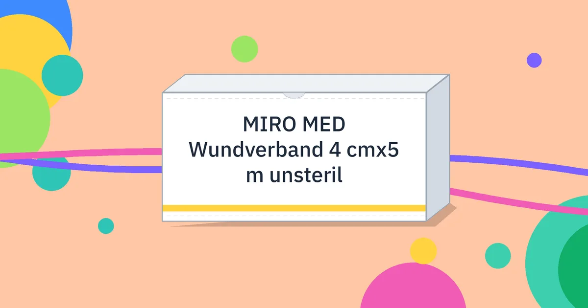 Symbolbild: Packung mit der Aufschrift MIRO MED Wundverband 4 cmx5 m unsteril (PZN 06853583) – Verfügbarkeit und Bezug in Apotheken in Frankfurt am Main