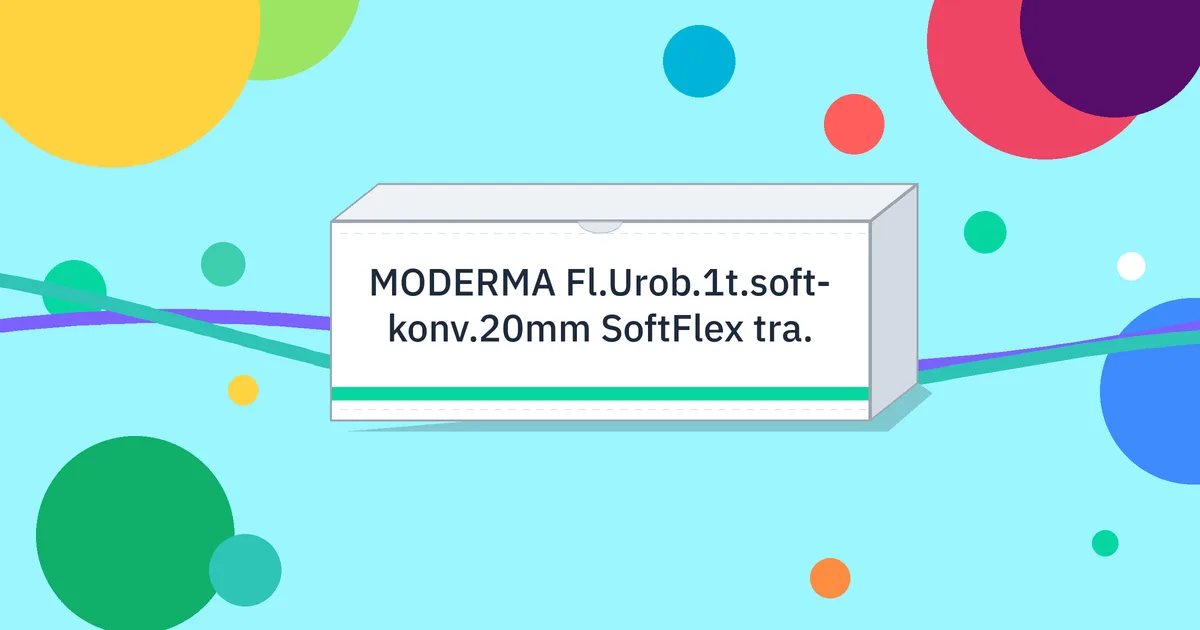 Symbolbild: Packung mit der Aufschrift MODERMA Fl.Urob.1t.soft-konv.20mm SoftFlex tra. (PZN 15464403) – Verfügbarkeit und Bezug in Apotheken in Frankfurt am Main