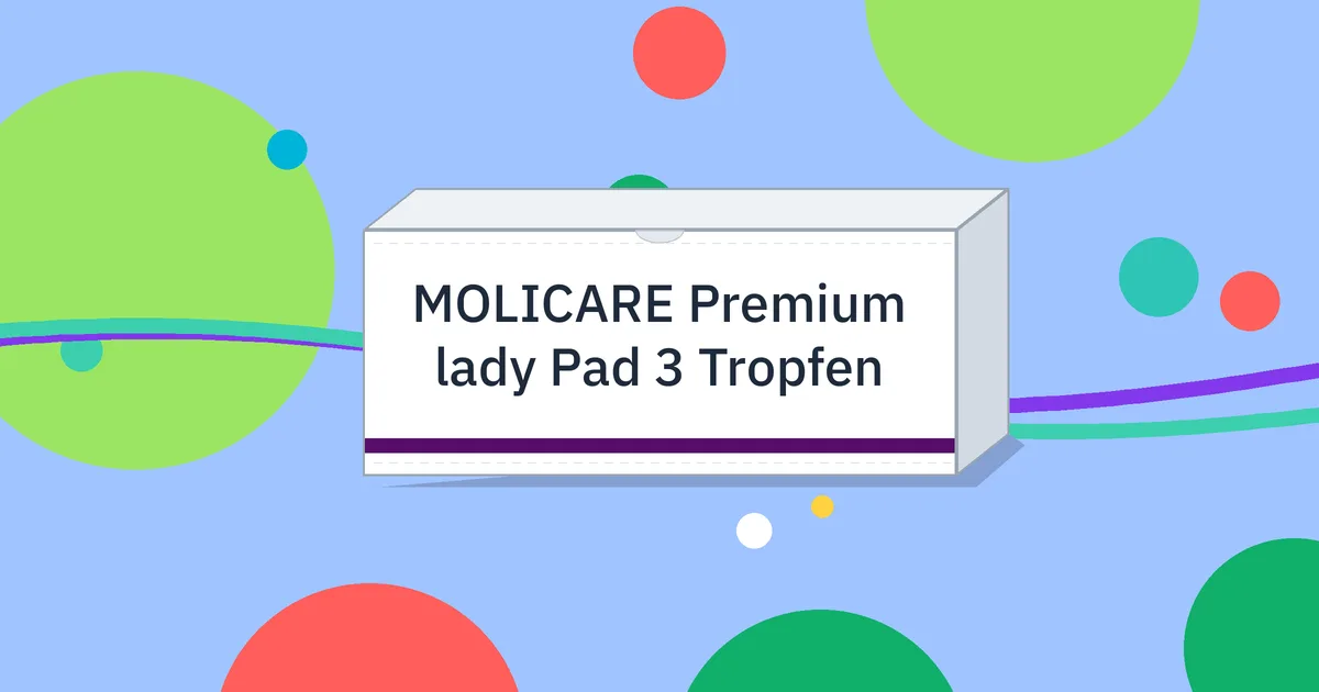 Symbolbild: Packung mit der Aufschrift MOLICARE Premium lady Pad 3 Tropfen (PZN 18683666) – Verfügbarkeit und Bezug in Apotheken in Frankfurt am Main