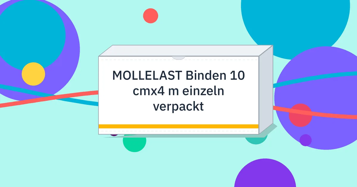 Symbolbild: Packung mit der Aufschrift MOLLELAST Binden 10 cmx4 m einzeln verpackt (PZN 17434932) – Verfügbarkeit und Bezug in Apotheken in Frankfurt am Main