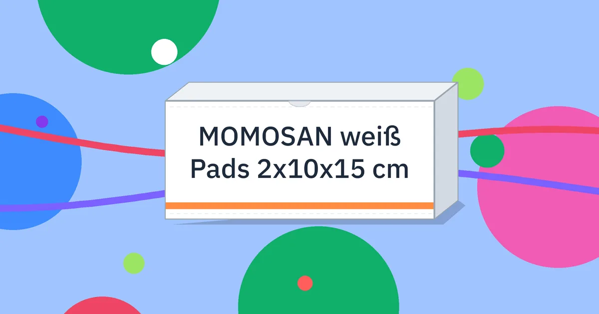 Symbolbild: Packung mit der Aufschrift MOMOSAN weiß Pads 2x10x15 cm (PZN 02460970) – Verfügbarkeit und Bezug in Apotheken in Frankfurt am Main