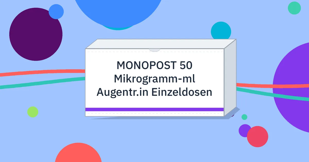 Symbolbild: Packung mit der Aufschrift MONOPOST 50 Mikrogramm-ml Augentr.in Einzeldosen (PZN 11886024) – Verfügbarkeit und Bezug in Apotheken in Frankfurt am Main