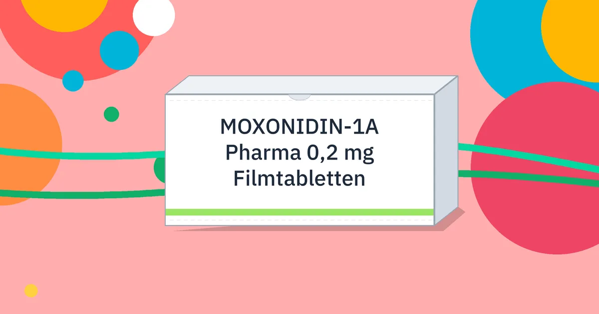 Symbolbild: Packung mit der Aufschrift MOXONIDIN-1A Pharma 0,2 mg Filmtabletten (PZN 00228074) – Verfügbarkeit und Bezug in Apotheken in Frankfurt am Main