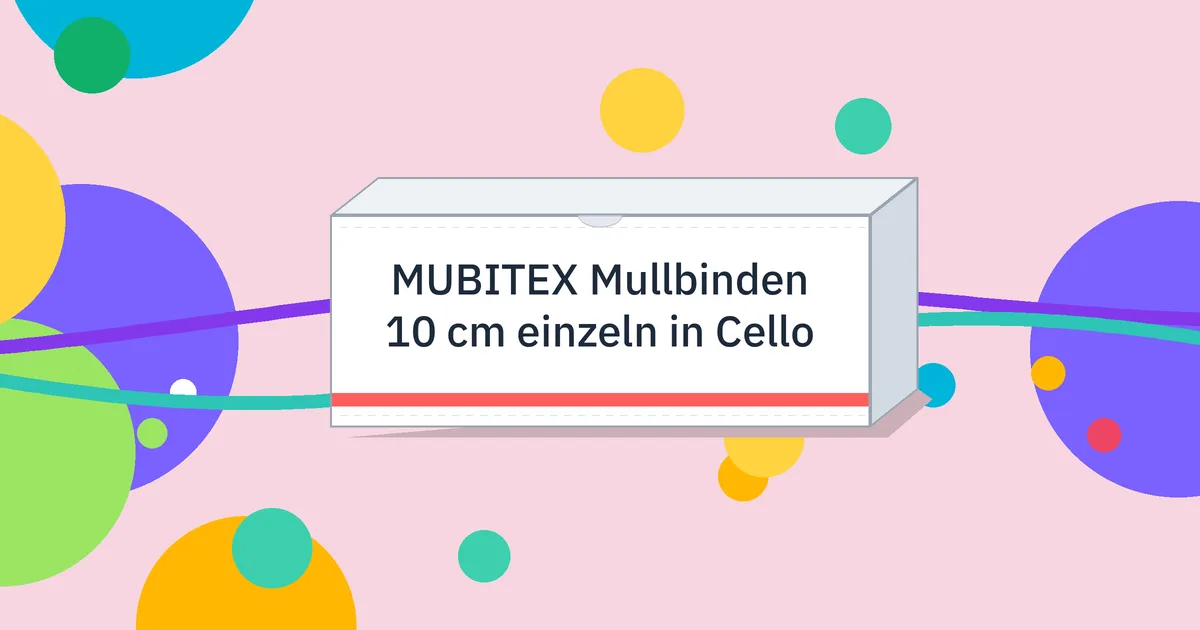 Symbolbild: Packung mit der Aufschrift MUBITEX Mullbinden 10 cm einzeln in Cello (PZN 02795110) – Verfügbarkeit und Bezug in Apotheken in Frankfurt am Main