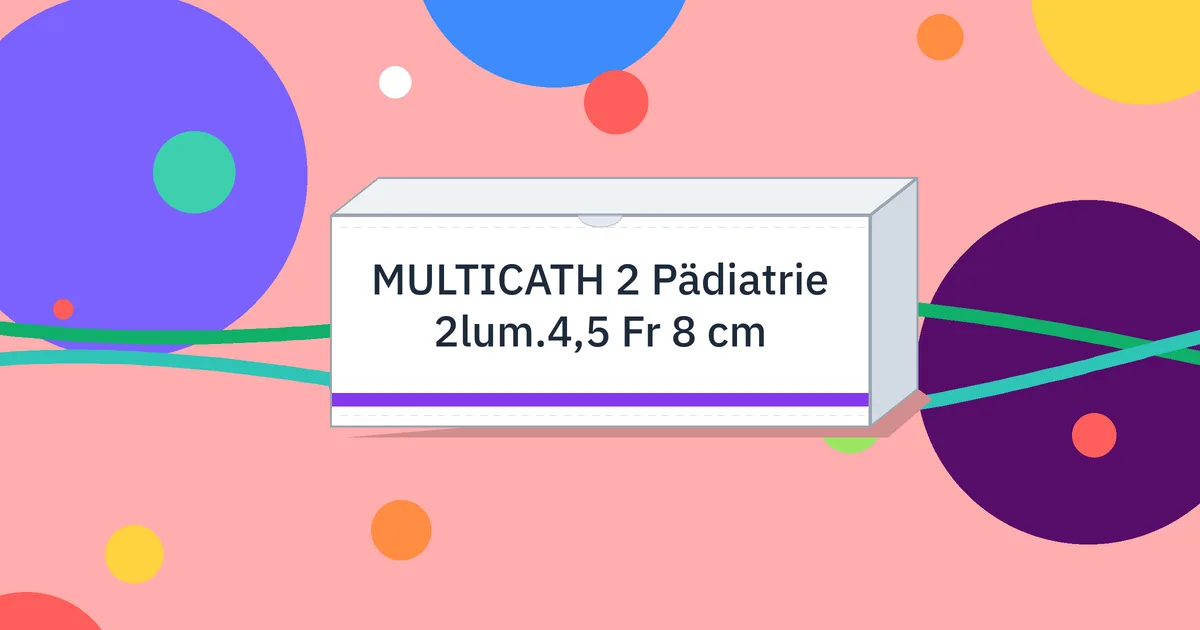 Symbolbild: Packung mit der Aufschrift MULTICATH 2 Pädiatrie 2lum.4,5 Fr 8 cm (PZN 09397973) – Verfügbarkeit und Bezug in Apotheken in Frankfurt am Main