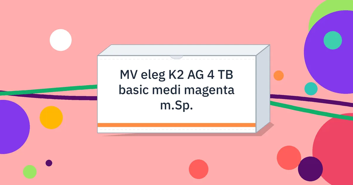 Symbolbild: Packung mit der Aufschrift MV eleg K2 AG 4 TB basic medi magenta m.Sp. (PZN 14643405) – Verfügbarkeit und Bezug in Apotheken in Frankfurt am Main