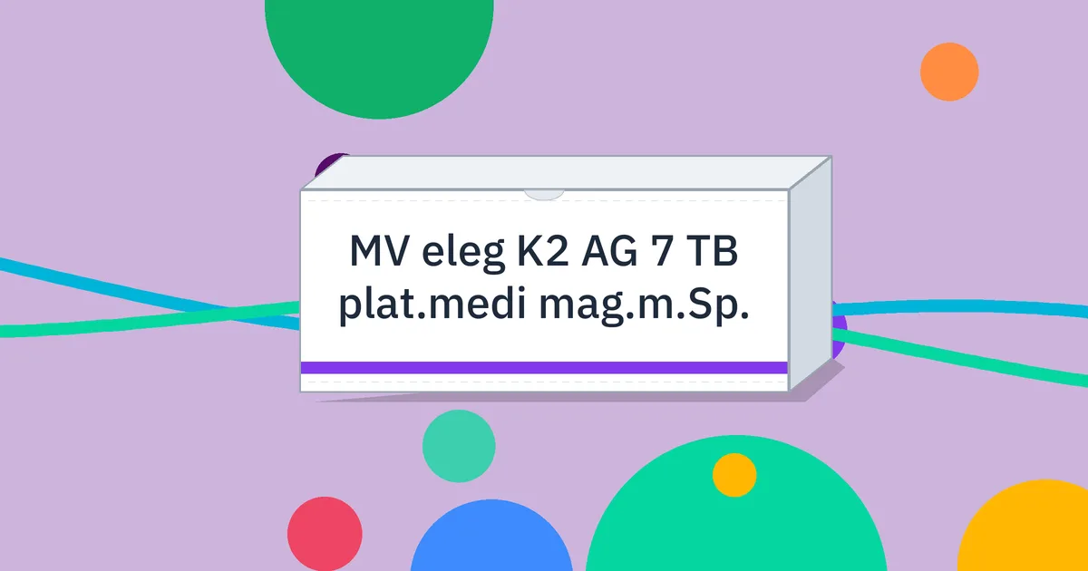 Symbolbild: Packung mit der Aufschrift MV eleg K2 AG 7 TB plat.medi mag.m.Sp. (PZN 14639450) – Verfügbarkeit und Bezug in Apotheken in Frankfurt am Main