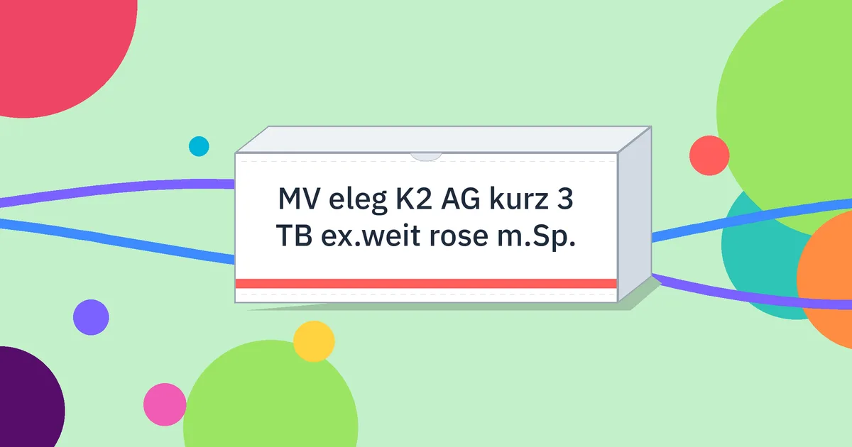 Symbolbild: Packung mit der Aufschrift MV eleg K2 AG kurz 3 TB ex.weit rose m.Sp. (PZN 14697714) – Verfügbarkeit und Bezug in Apotheken in Frankfurt am Main
