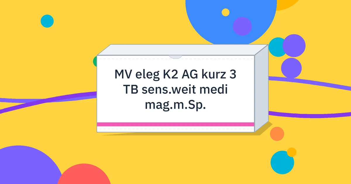 Symbolbild: Packung mit der Aufschrift MV eleg K2 AG kurz 3 TB sens.weit medi mag.m.Sp. (PZN 14636871) – Verfügbarkeit und Bezug in Apotheken in Frankfurt am Main