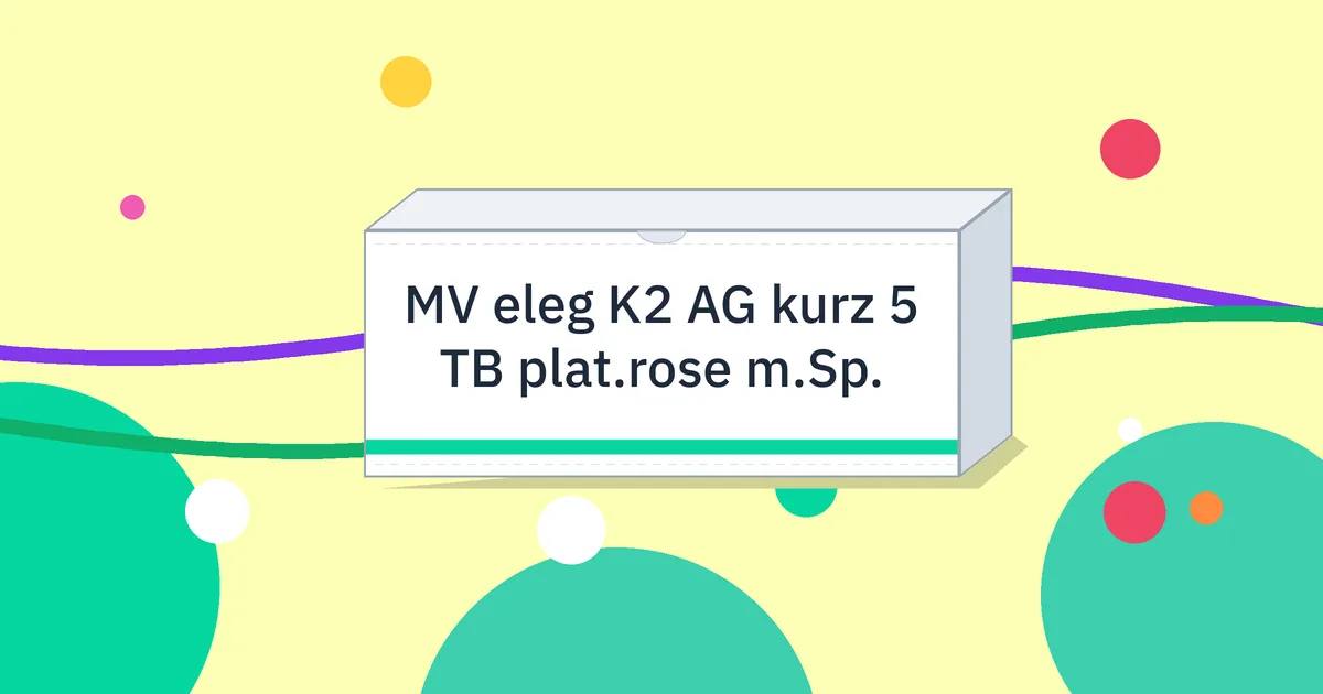 Symbolbild: Packung mit der Aufschrift MV eleg K2 AG kurz 5 TB plat.rose m.Sp. (PZN 14696436) – Verfügbarkeit und Bezug in Apotheken in Frankfurt am Main