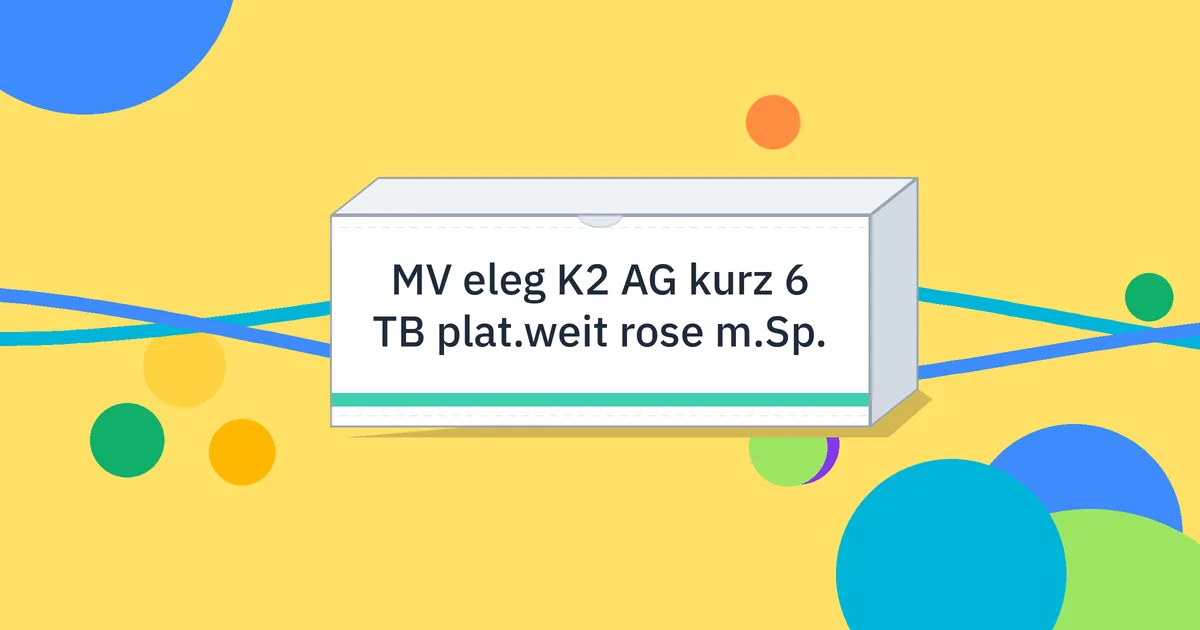 Symbolbild: Packung mit der Aufschrift MV eleg K2 AG kurz 6 TB plat.weit rose m.Sp. (PZN 14696703) – Verfügbarkeit und Bezug in Apotheken in Frankfurt am Main