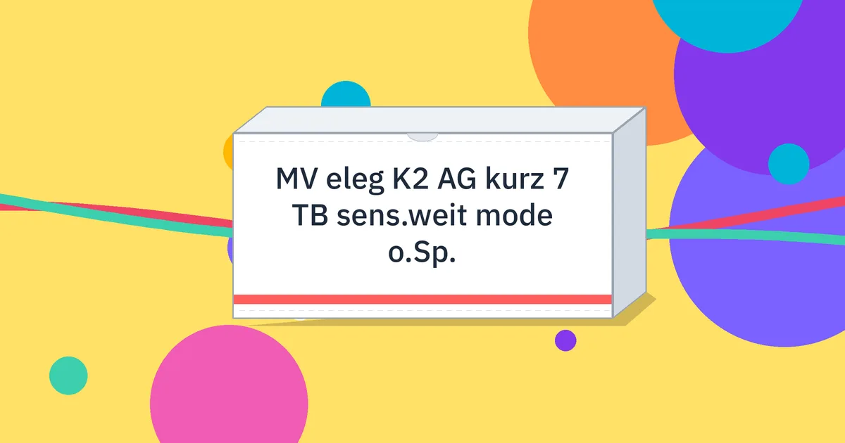 Symbolbild: Packung mit der Aufschrift MV eleg K2 AG kurz 7 TB sens.weit mode o.Sp. (PZN 09863398) – Verfügbarkeit und Bezug in Apotheken in Frankfurt am Main