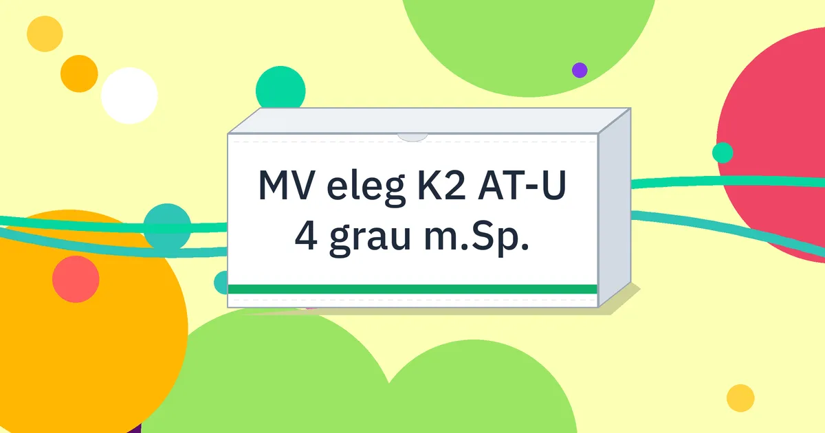 Symbolbild: Packung mit der Aufschrift MV eleg K2 AT-U 4 grau m.Sp. (PZN 18923403) – Verfügbarkeit und Bezug in Apotheken in Frankfurt am Main